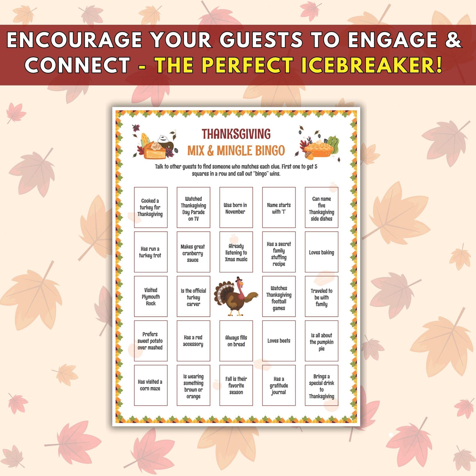 Thanksgiving Icebreaker Bingo Game, Mix and Mingle Icebreaker ...