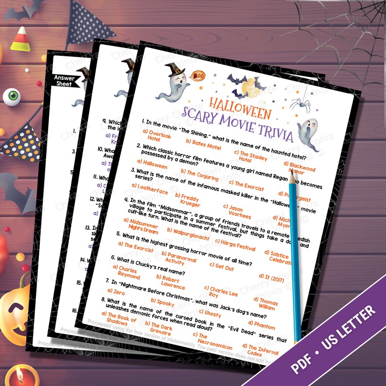 Halloween Scary Movie Trivia Game, Halloween Printable Games, Horror ...