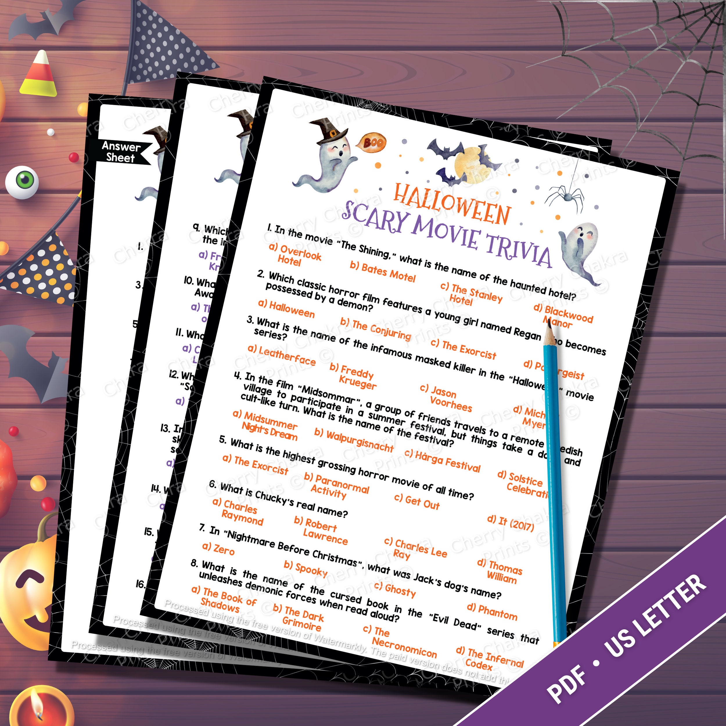 Halloween Scary Movie Trivia Game, Halloween Printable Games, Horror ...