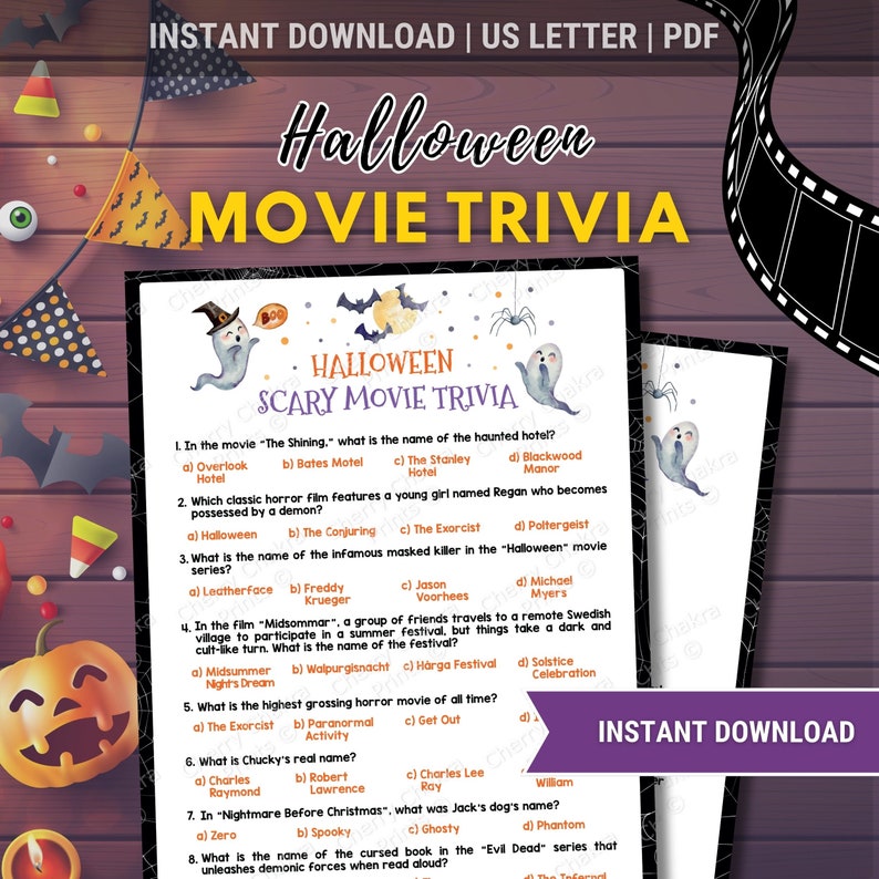 Halloween Scary Movie Trivia Game, Halloween Printable Games, Horror ...