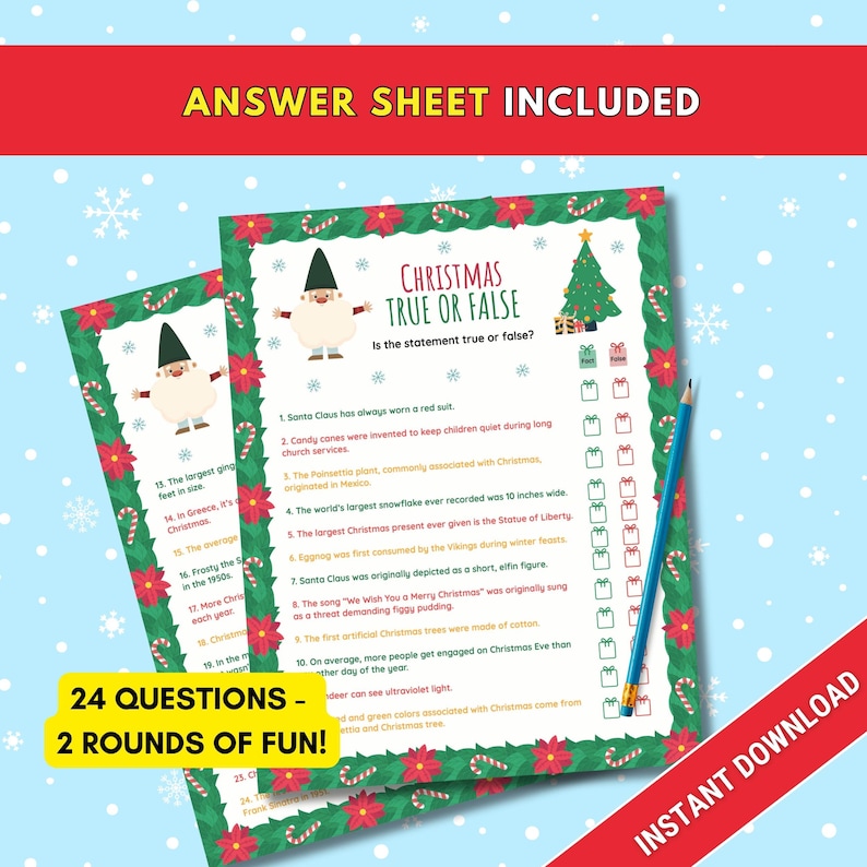 Christmas True or False Game, Printable Christmas Game, Fun Christmas ...