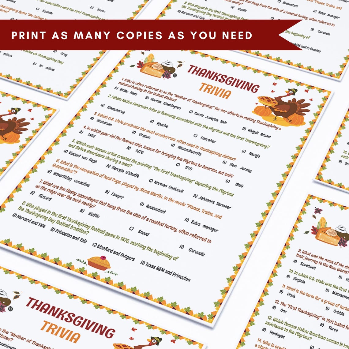 Fun Thanksgiving Trivia Game, Turkey Day Trivia Game, Thanksgiving ...