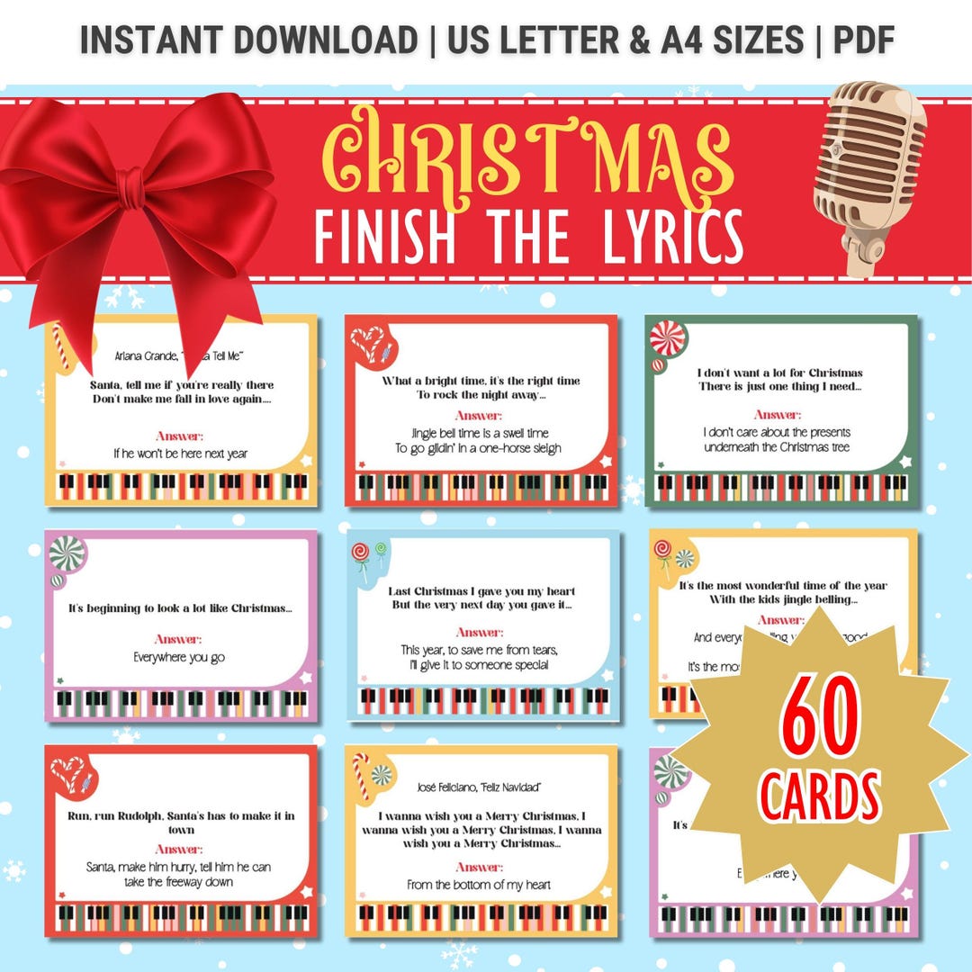 Christmas Party Finish the Song Lyrics Game, Printable Fun Christmas ...