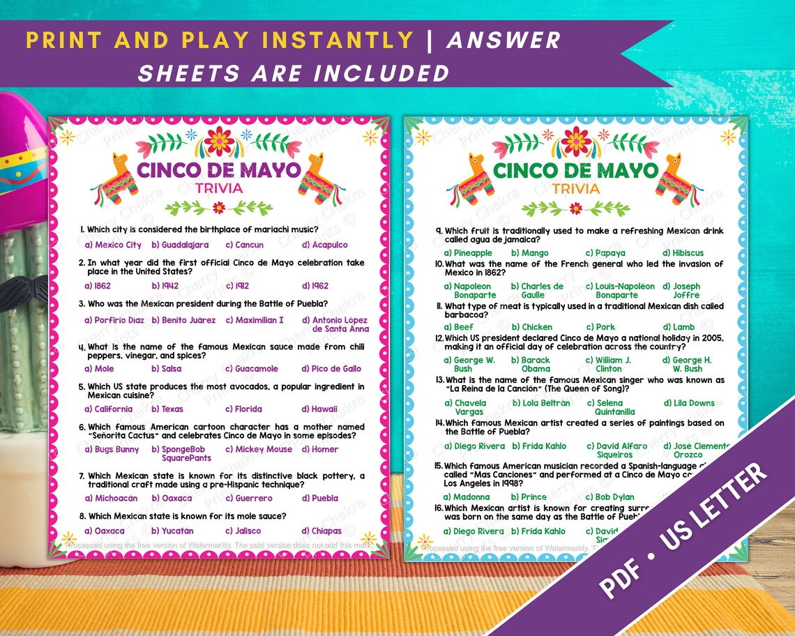 Cinco De Mayo Trivia Quiz Game Bundle | Cinco De Mayo Party Games for ...