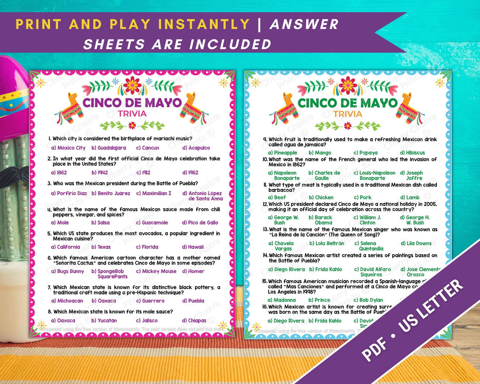 Cinco De Mayo Trivia Quiz Game Bundle | Cinco De Mayo Party Games for ...