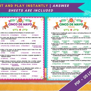 Cinco De Mayo Trivia Quiz Game Bundle | Cinco De Mayo Party Games for ...