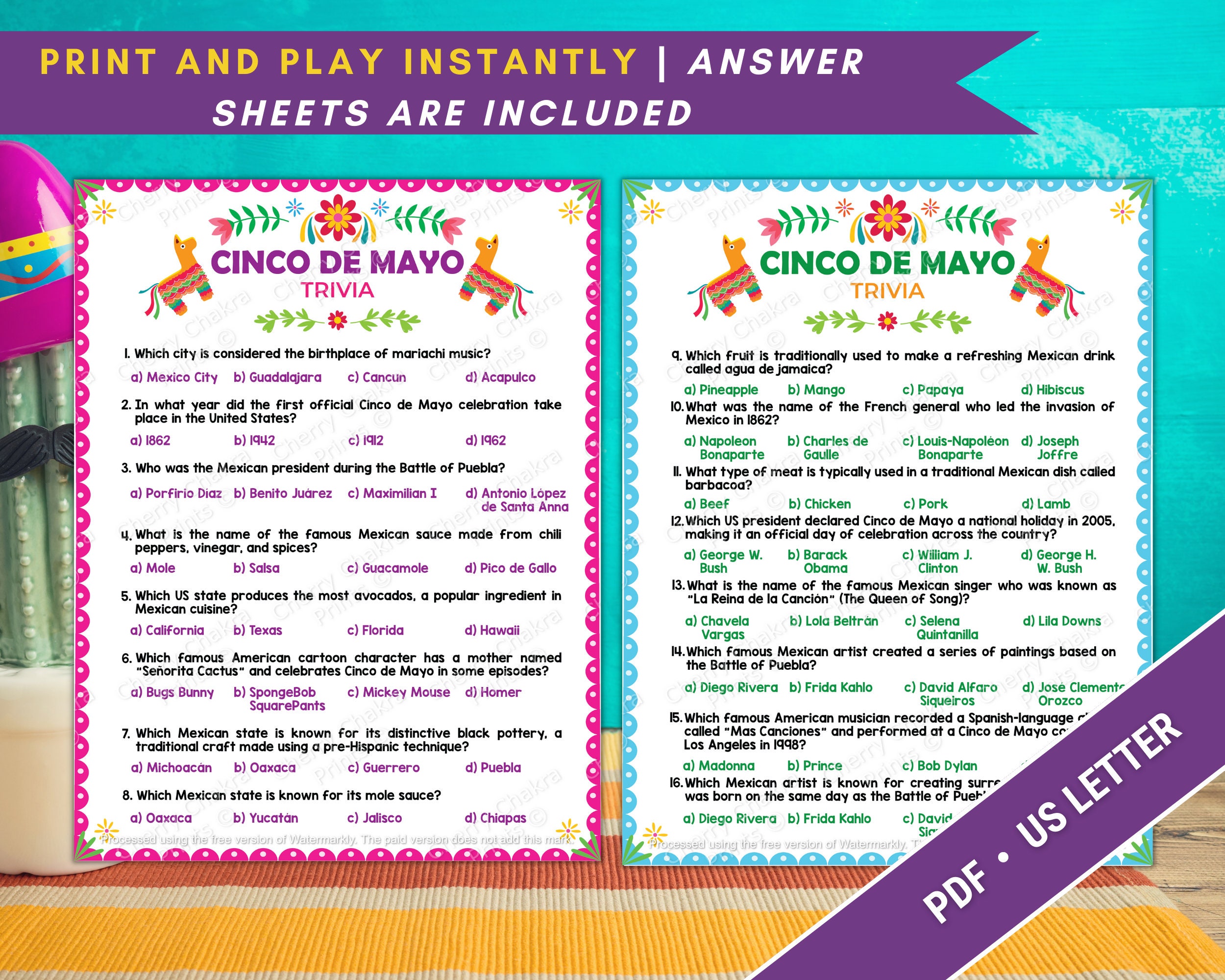 Cinco De Mayo Trivia Quiz Game Bundle | Cinco De Mayo Party Games for ...