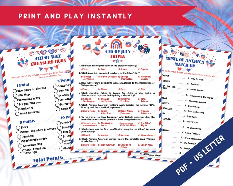 4th of July Patriotic Games Bundle, Printable Independence Day Fun ...