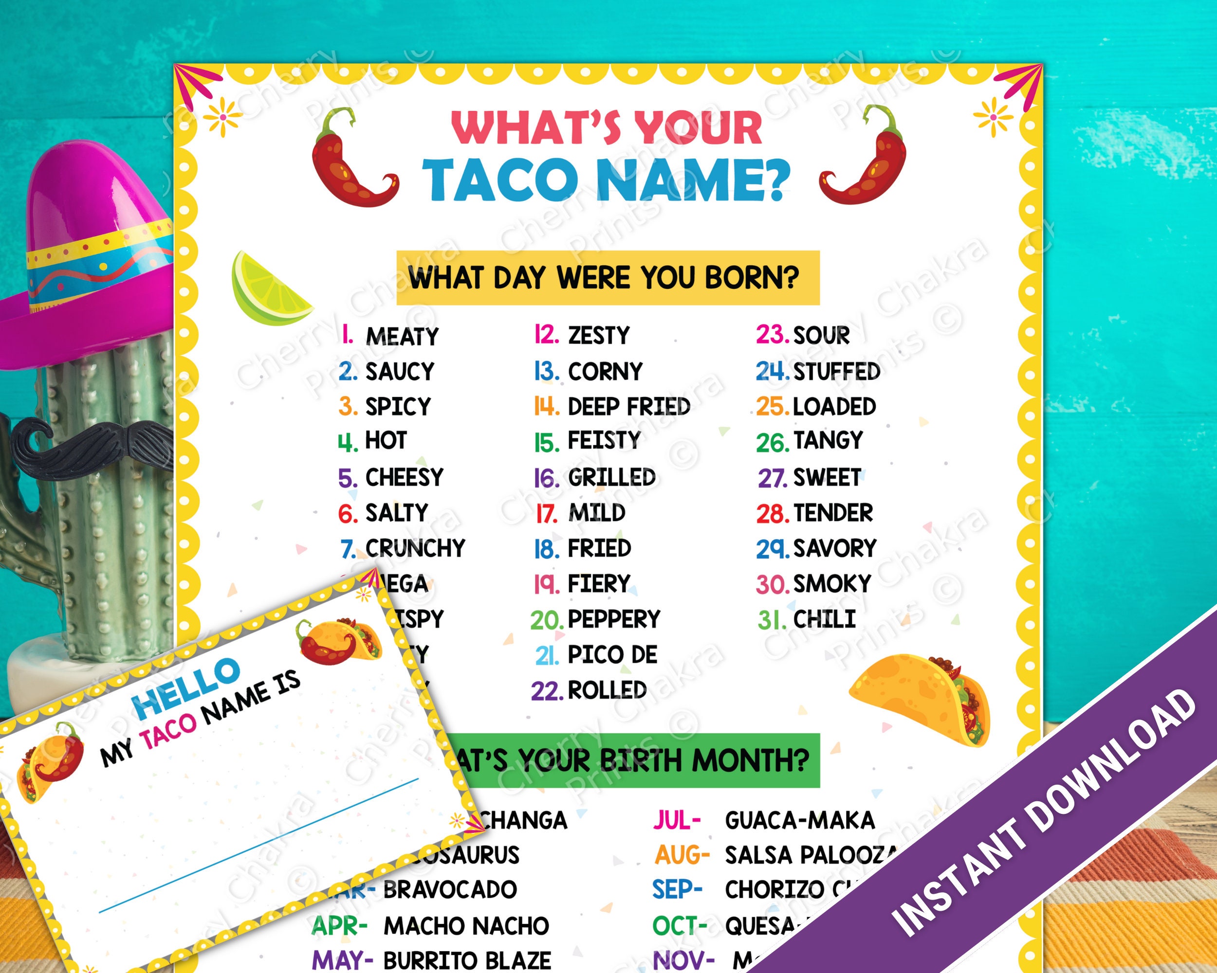 What's Your Taco Name Game Cinco De Mayo Party Games - Etsy