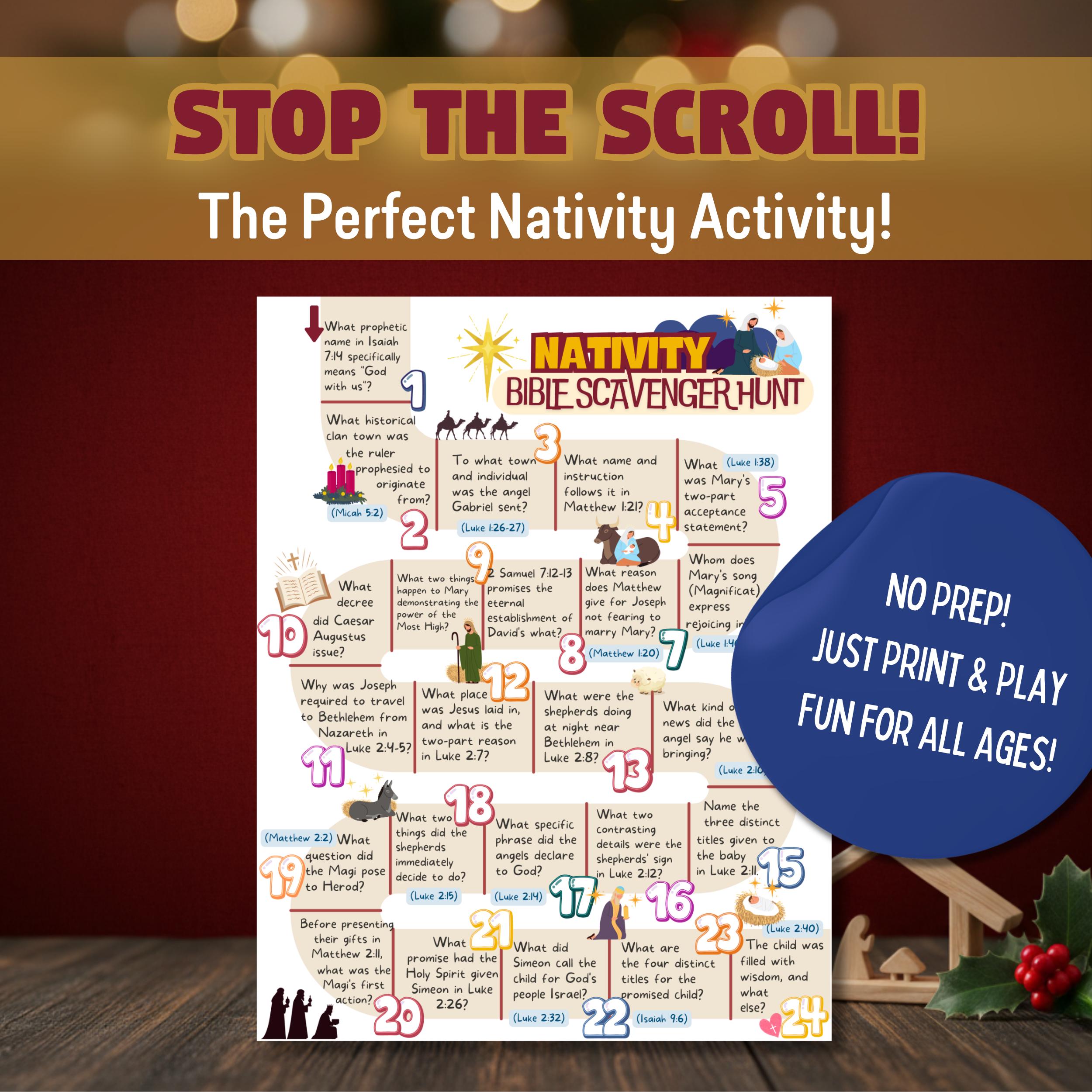Nativity Bible Scavenger Hunt Trivia Game, Chronological Christmas ...