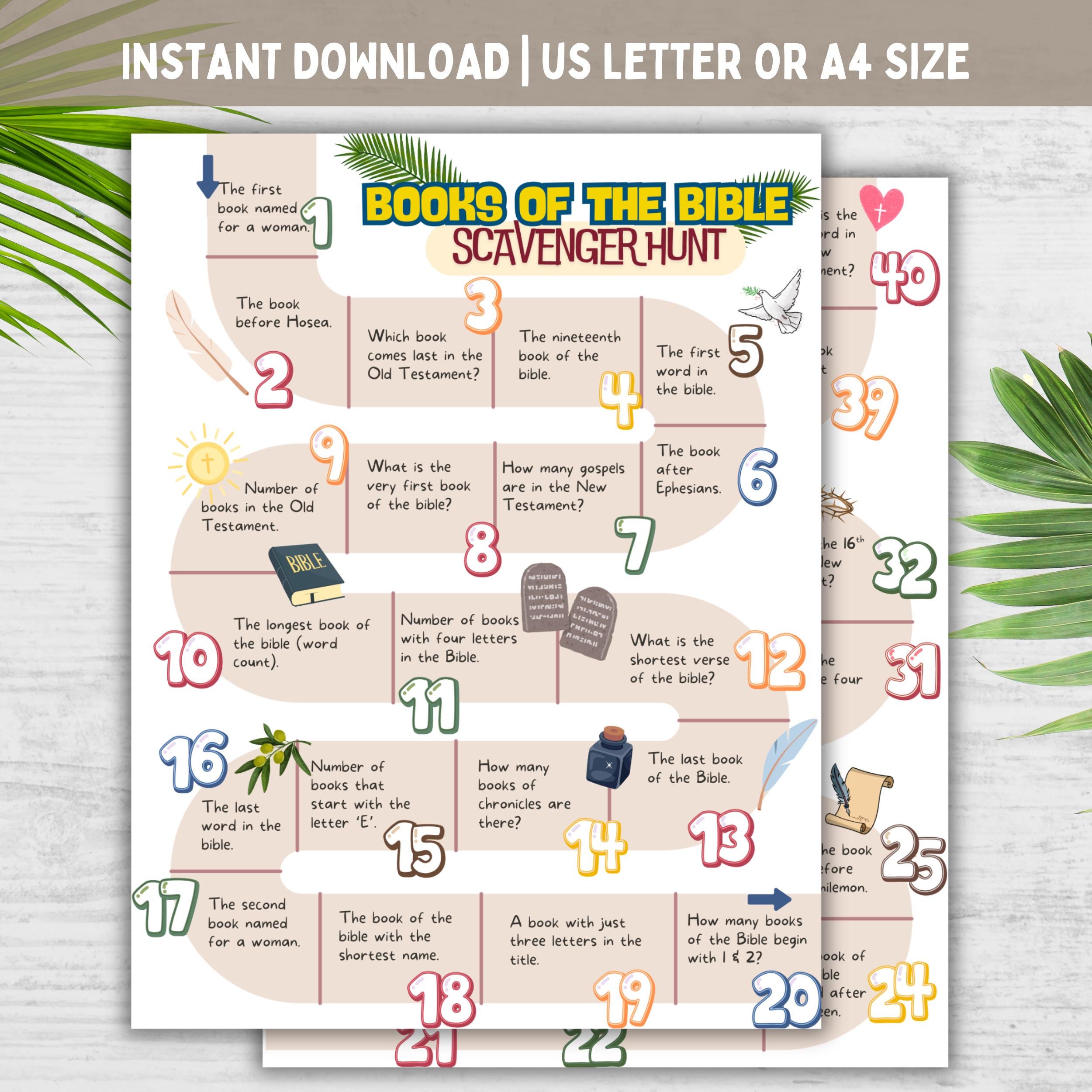 Books of the Bible Scavenger Hunt Game | Printable Bible Activity for ...