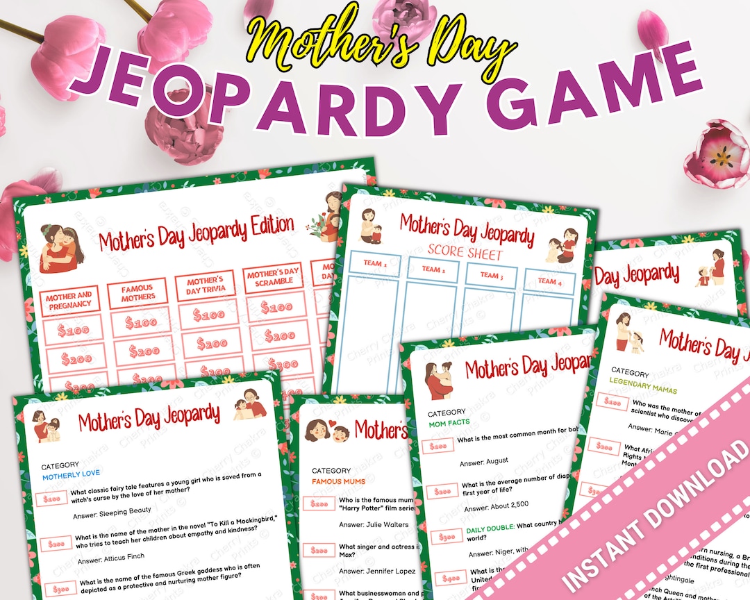 Mother's Day Jeopardy Game | Fun Family Trivia Party Game | Printable ...