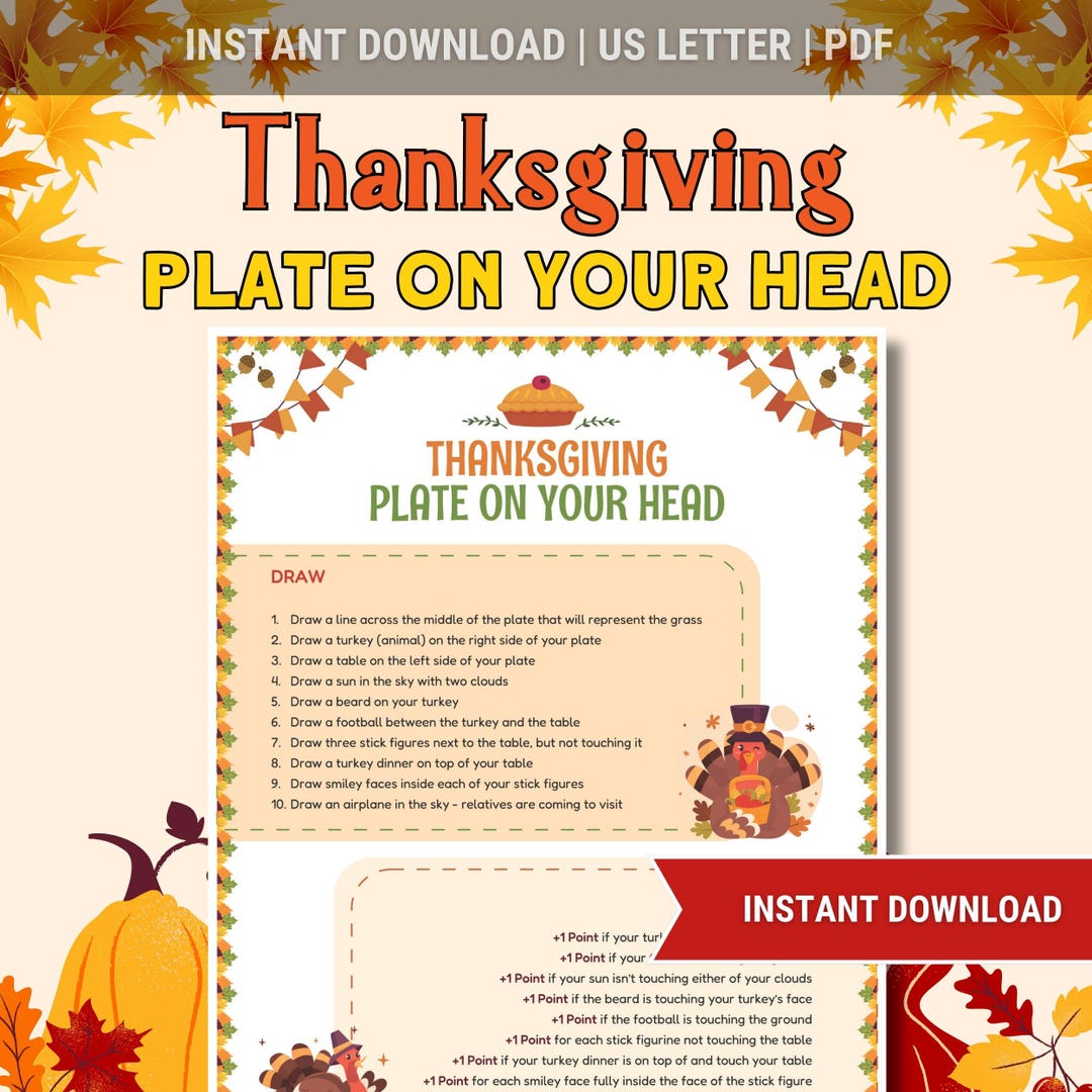 Fun Thanksgiving Plate on Your Head Game, Thanksgiving Game Printable ...