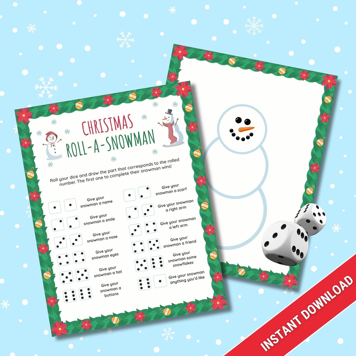 Fun Christmas Roll A Tree & Roll A Snowman Game Bundle, Printable Dice ...