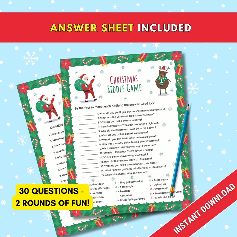 Christmas Riddles Game Printable, Printable Christmas Party Game, Fun ...