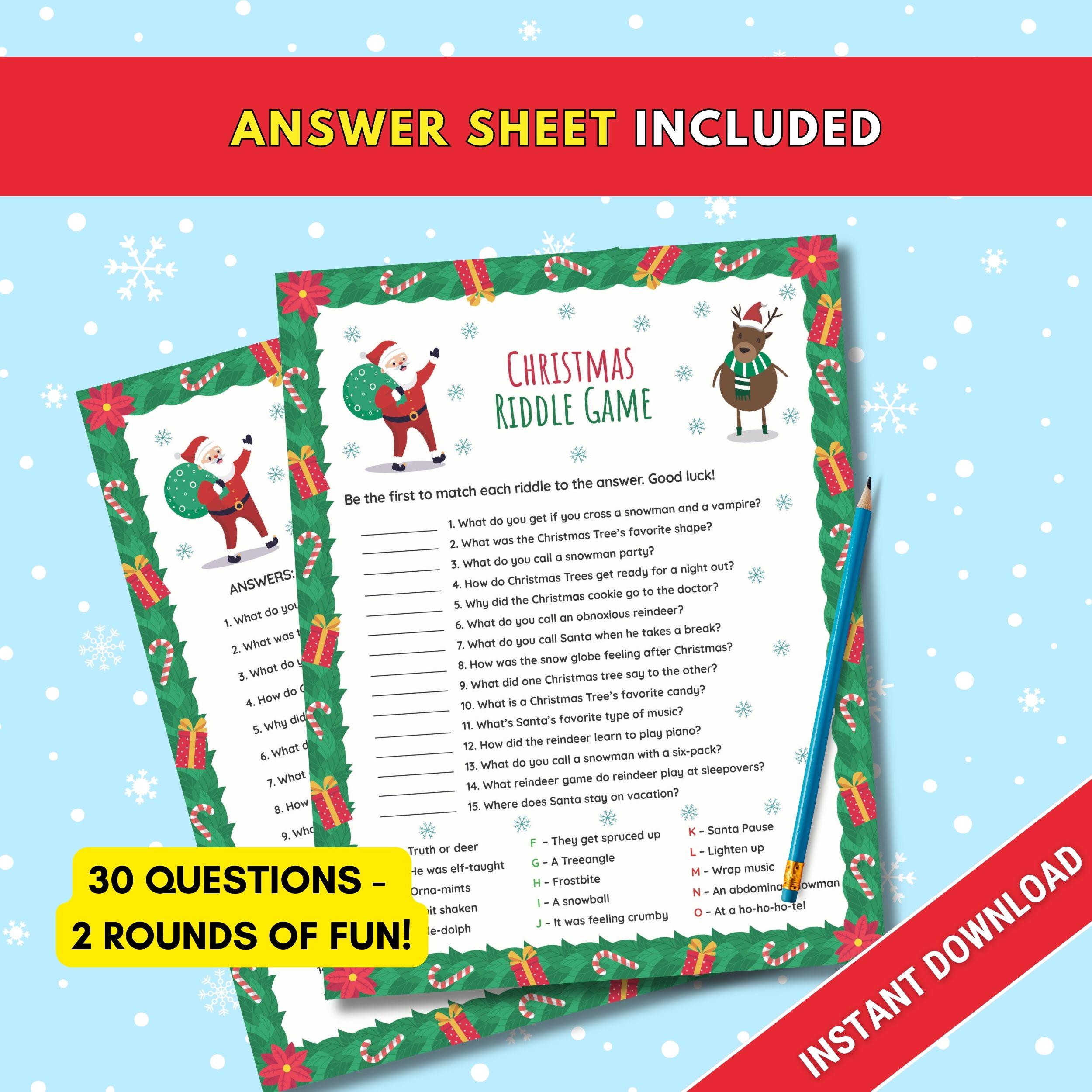 Christmas Riddles Game Printable, Printable Christmas Party Game, Fun ...