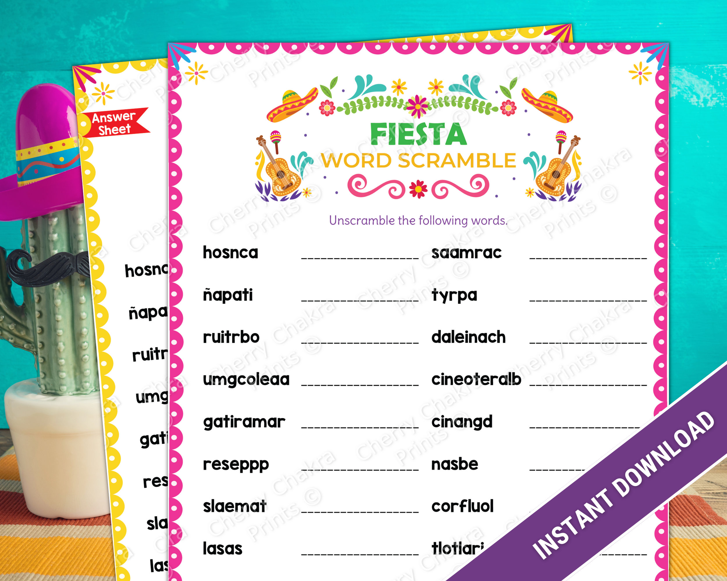 Fiesta Word Scramble Game Printable Mexican Party Games for a - Etsy Canada