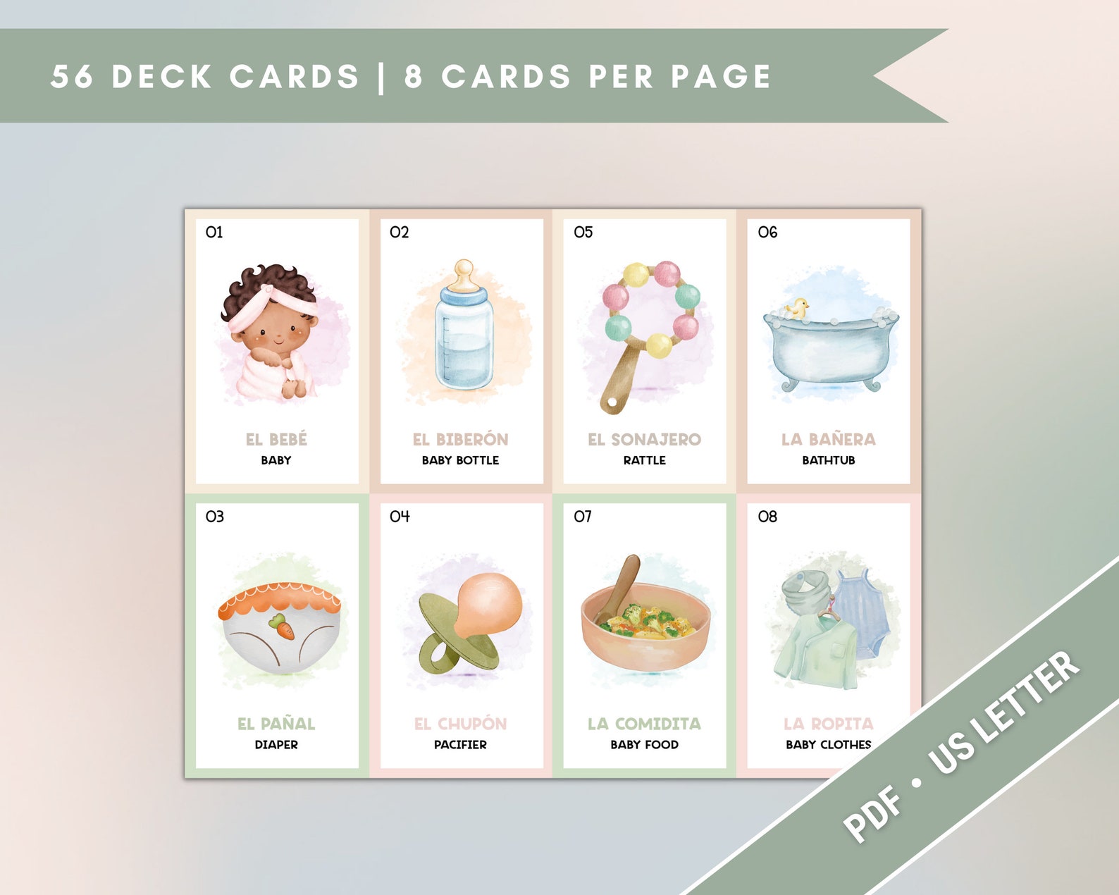 Baby Shower Bilingual Loteria: Multicolor Pastels, Mexican Baby Shower ...