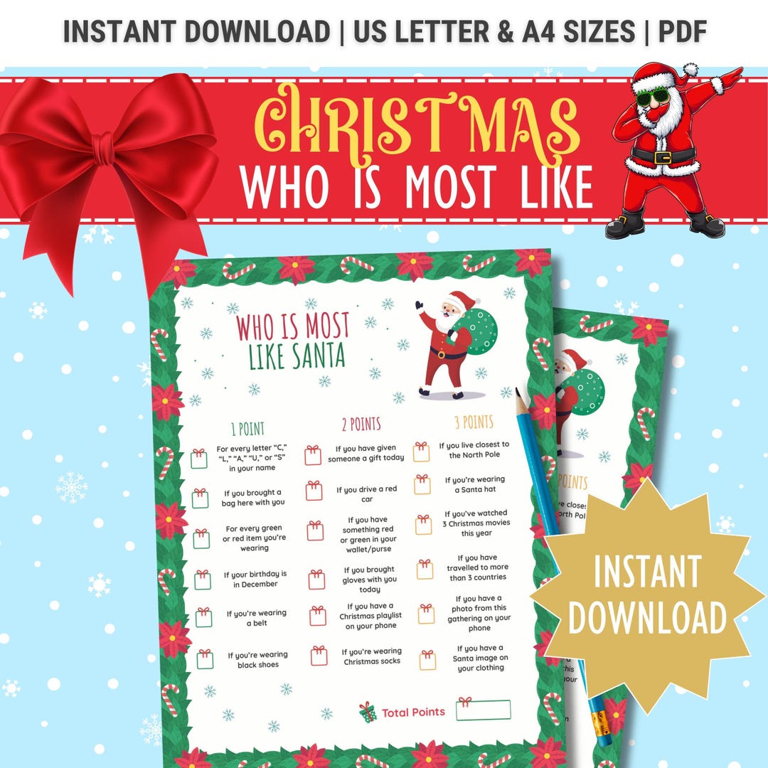 Christmas Who is Most Like Santa Game, Fun Christmas Game, Winter ...
