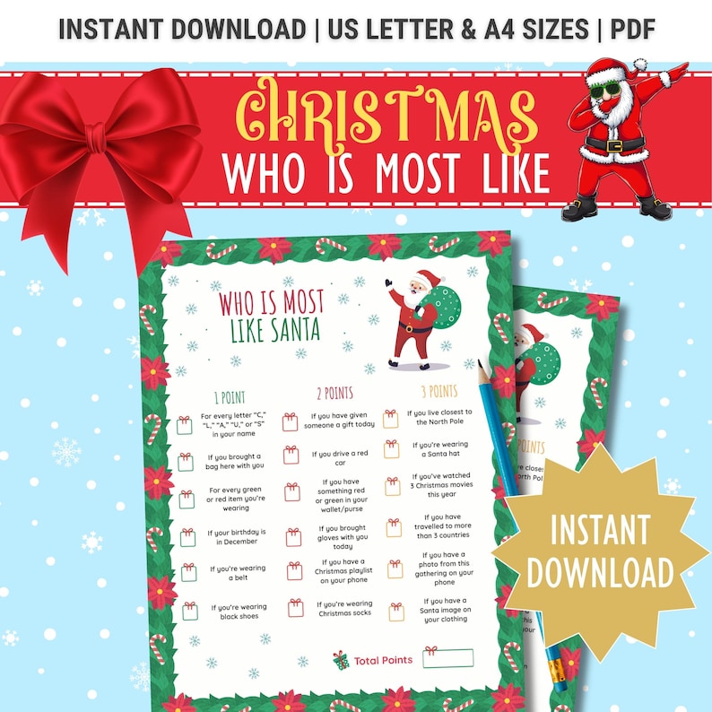 Christmas Who is Most Like Santa Game, Fun Christmas Game, Winter ...