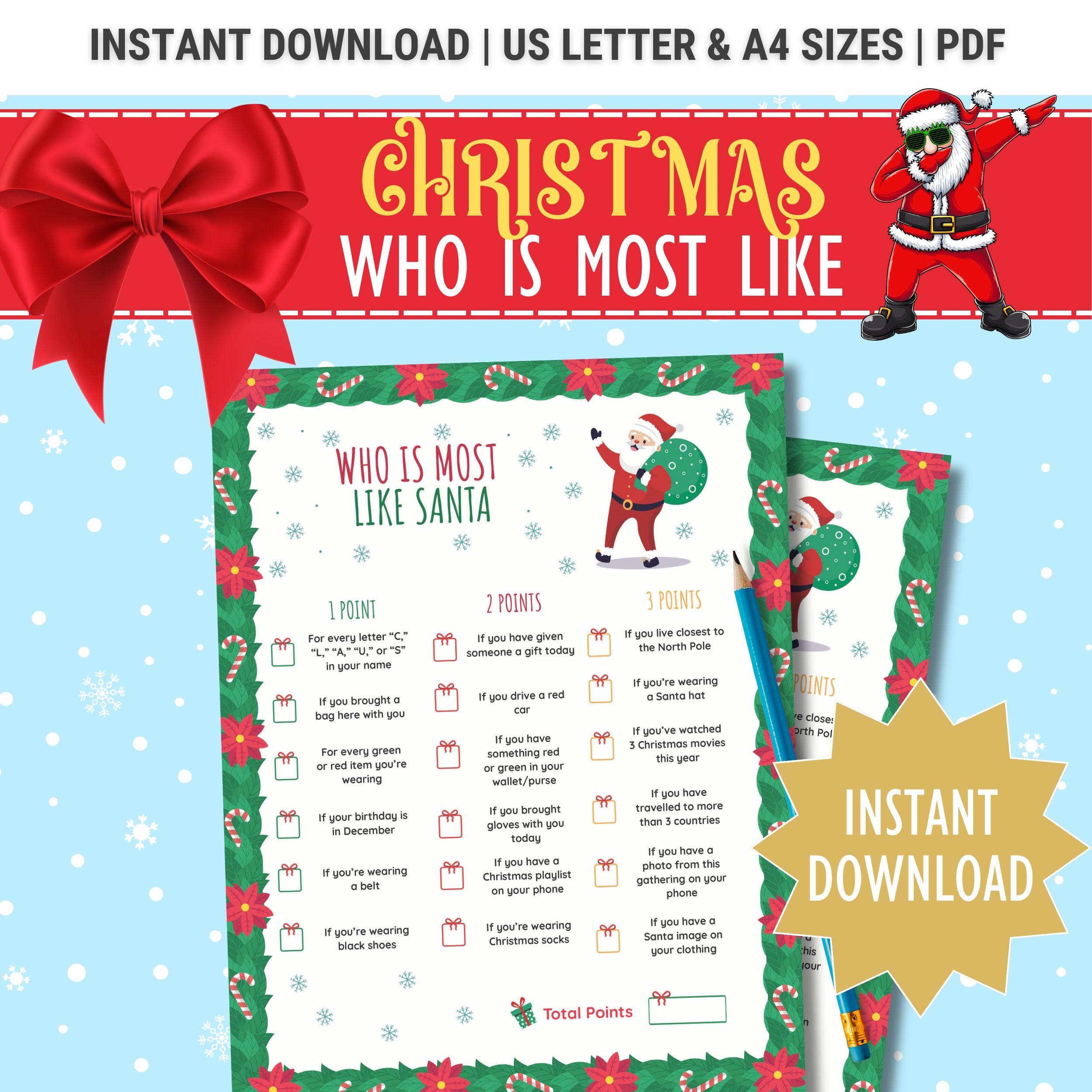 Christmas Who is Most Like Santa Game, Fun Christmas Game, Winter ...