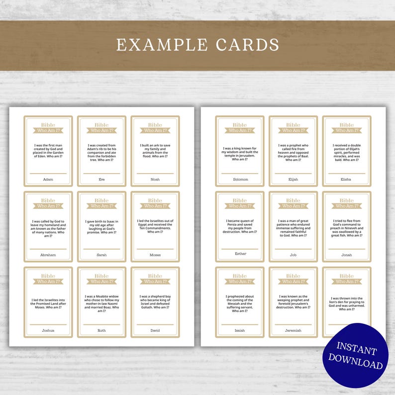 Bible Who Am I? Trivia Cards | Printable Christian Party Game for Kids ...