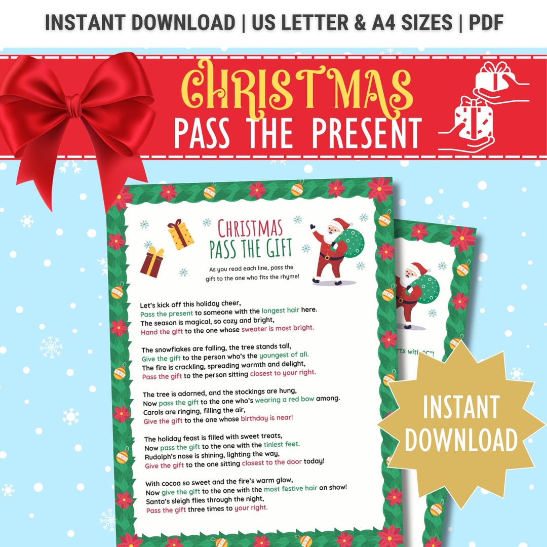 Christmas Pass the Present Game, Printable Christmas Party Game ...