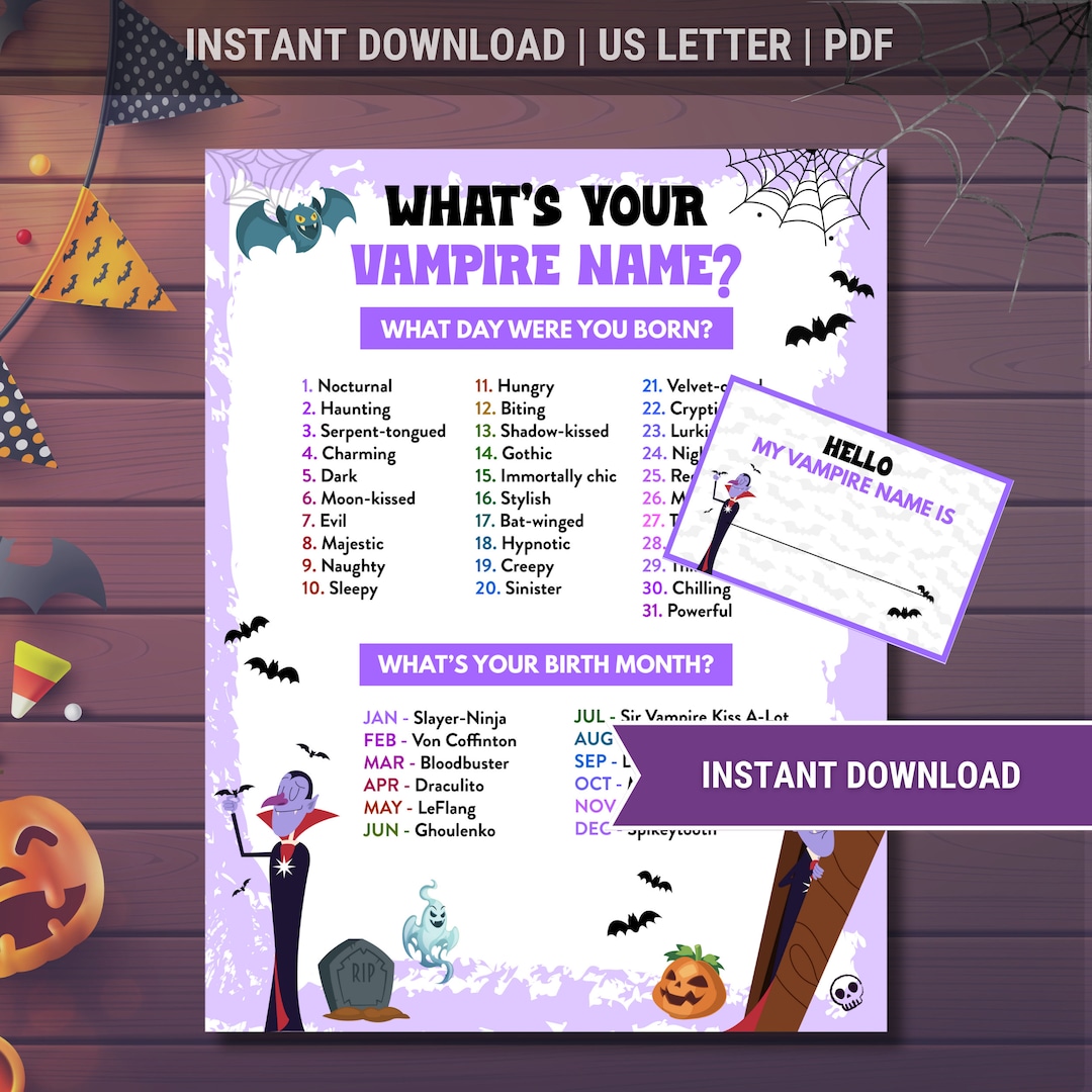 Halloween Vampire Name Game, What's Your Vampire Name Game WITH ...