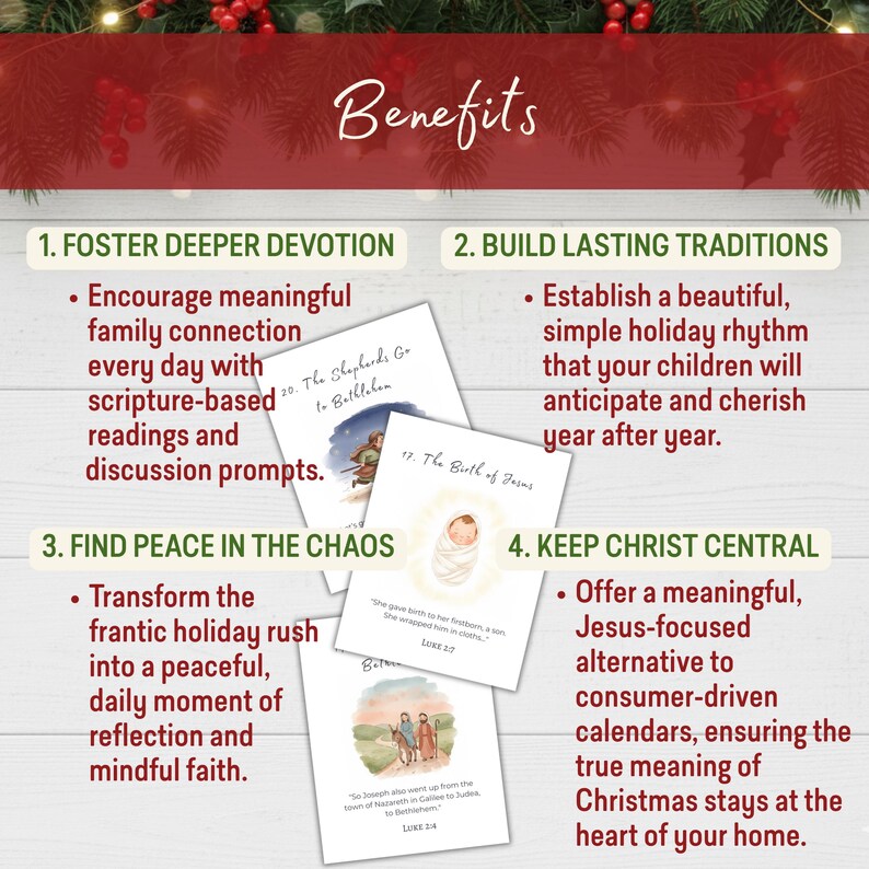 Watercolor Nativity Story Advent Calendar Cards for Kids & Family, 25 ...