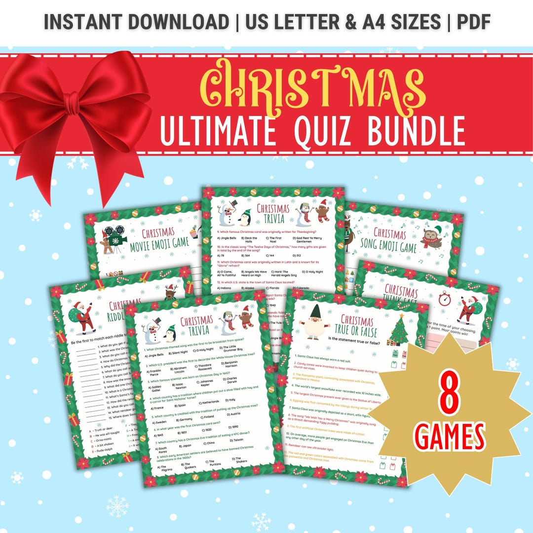 Fun Christmas Trivia Game Bundle, Printable Christmas Games for Kids ...