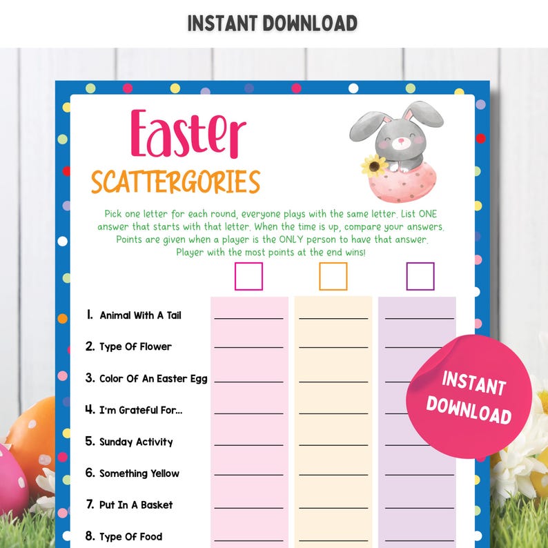 Easter Scattergories Game | Printable Easter Games, Easter Word Game ...