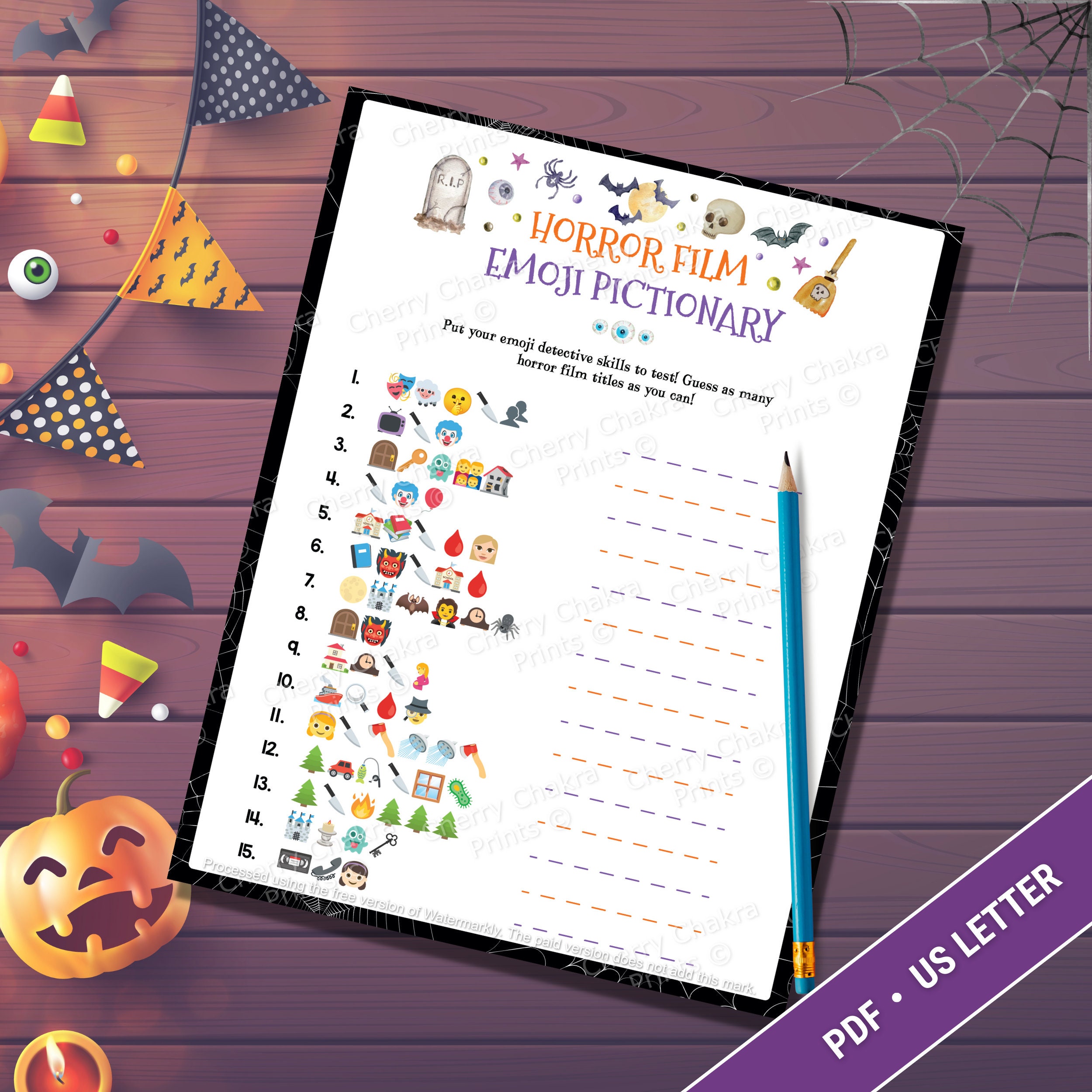 Halloween Horror Movie Emoji Pictionary Party Game, Halloween Scary ...