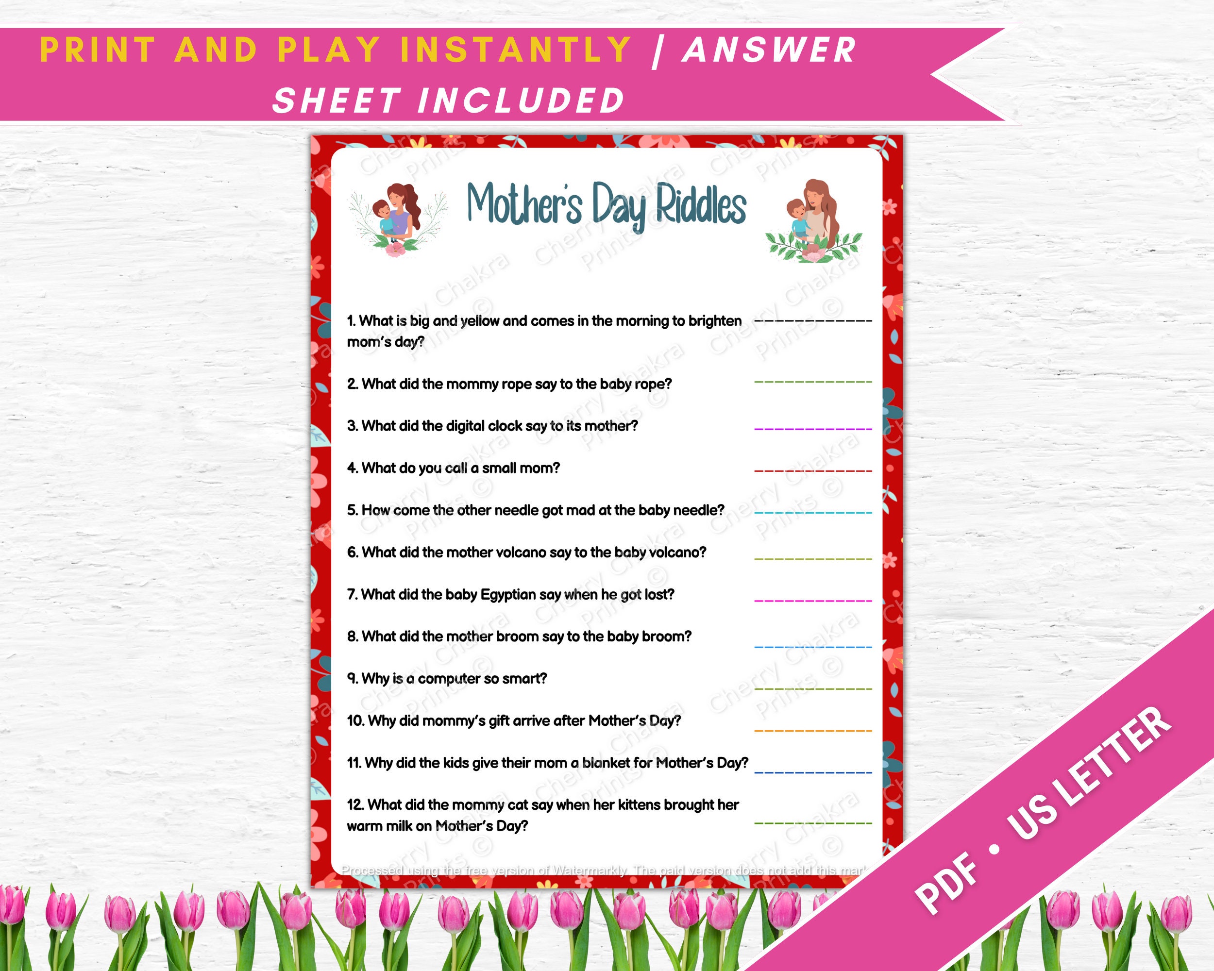Mother's Day Riddles Fun Printable Mother's Day Game, Printable Mother ...