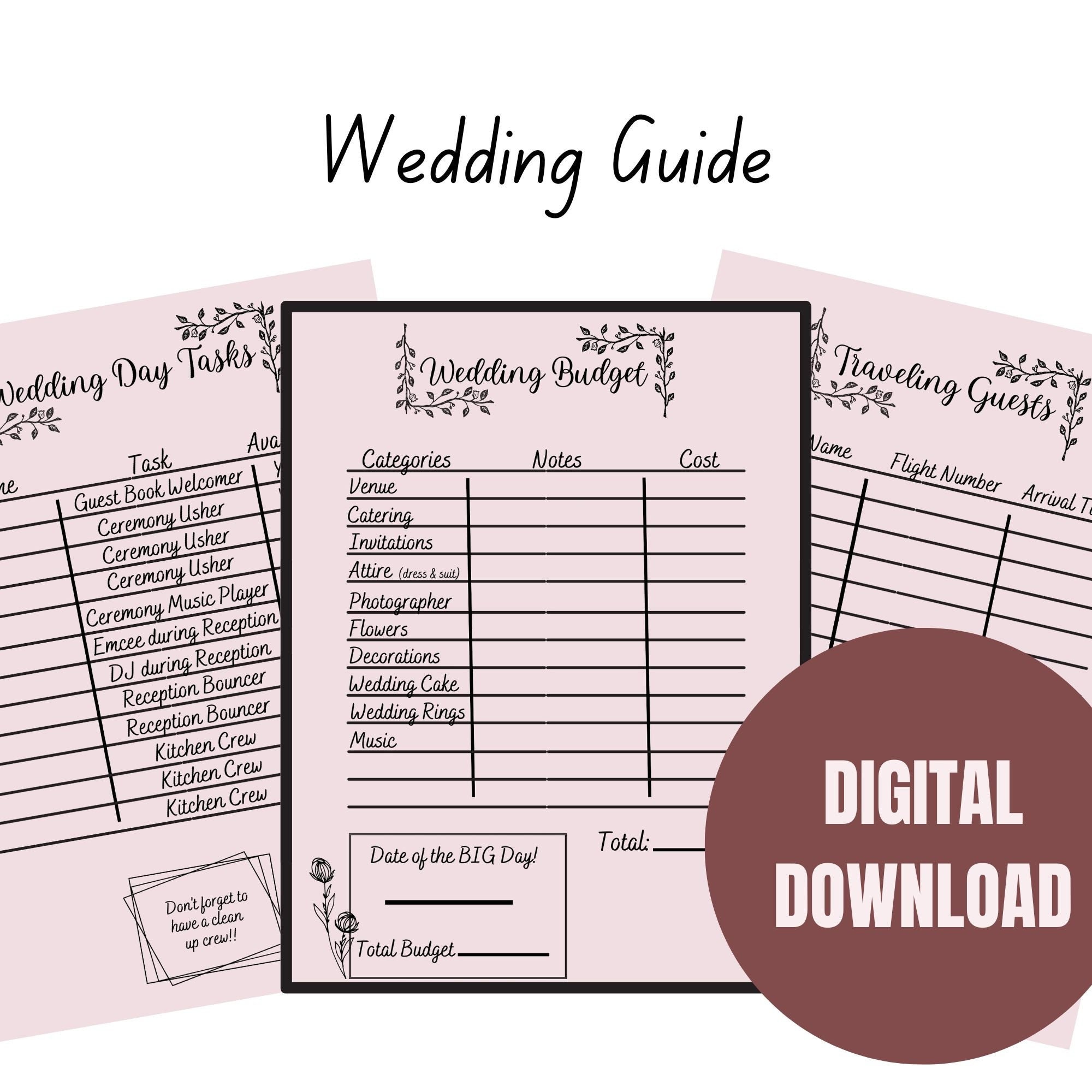 Wedding Guide Digital Download, Fill in Printable, Simplistic Design ...