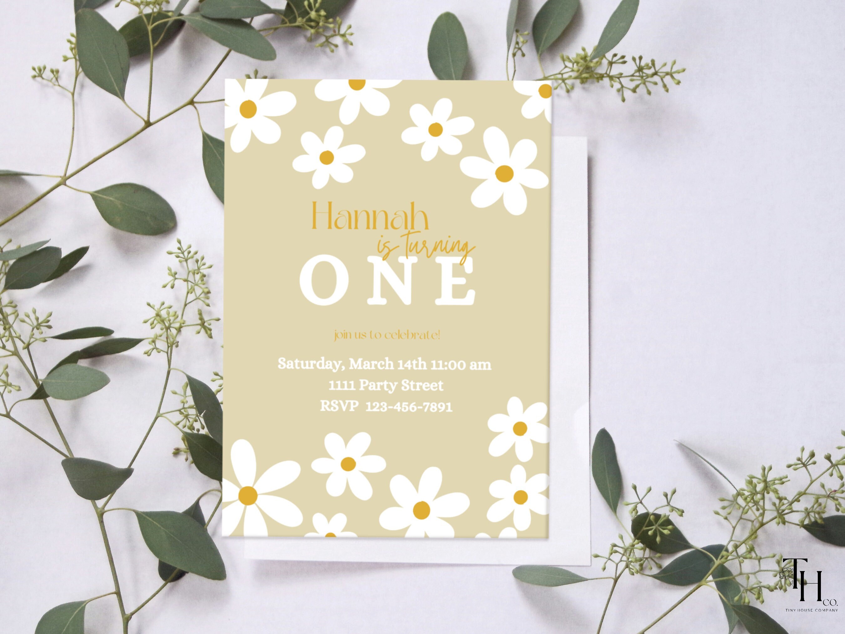 Daisy Birthday Invitation | Mustard Daisy Floral Birthday Invite | Kid ...