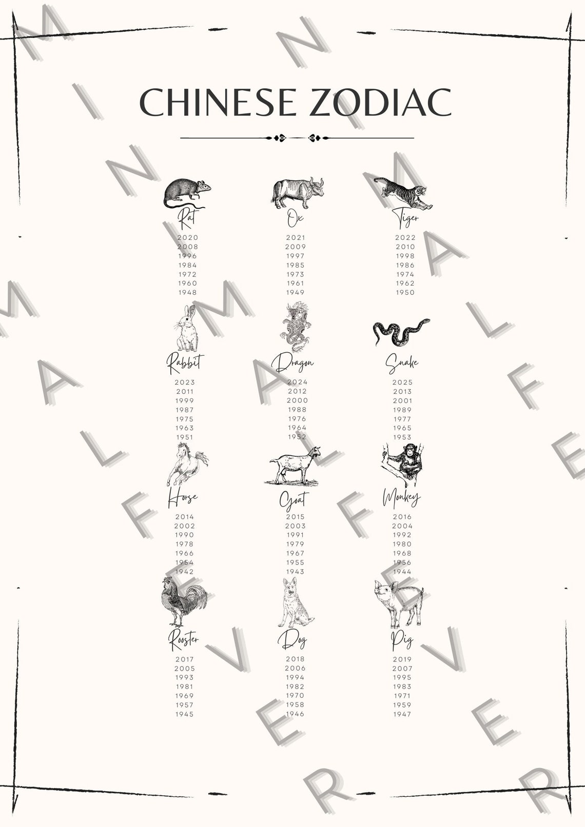 Chinese Zodiac Calendar - Etsy