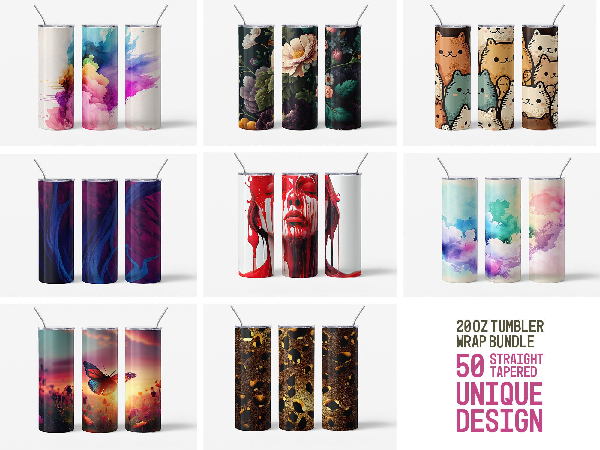 50 Tumbler Wrap Bundle , 50 Unique Tumbler Wraps Png, 20 Oz Tumbler ...