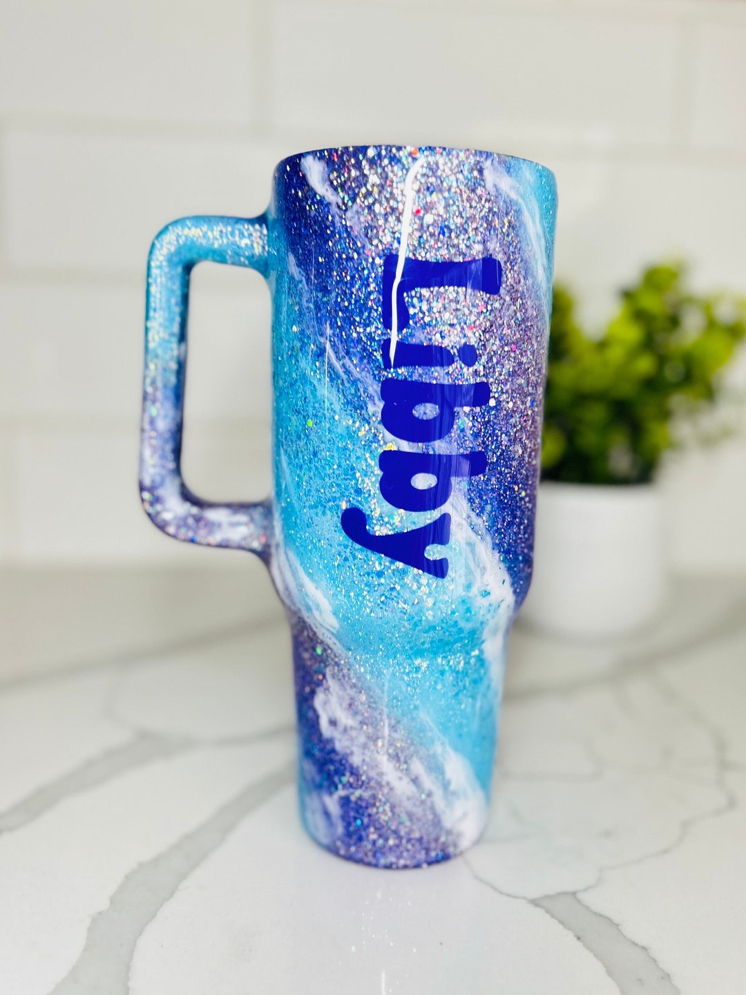 Purple and Turquoise Milky Way Swirl Glitter Tumbler Double Wall ...