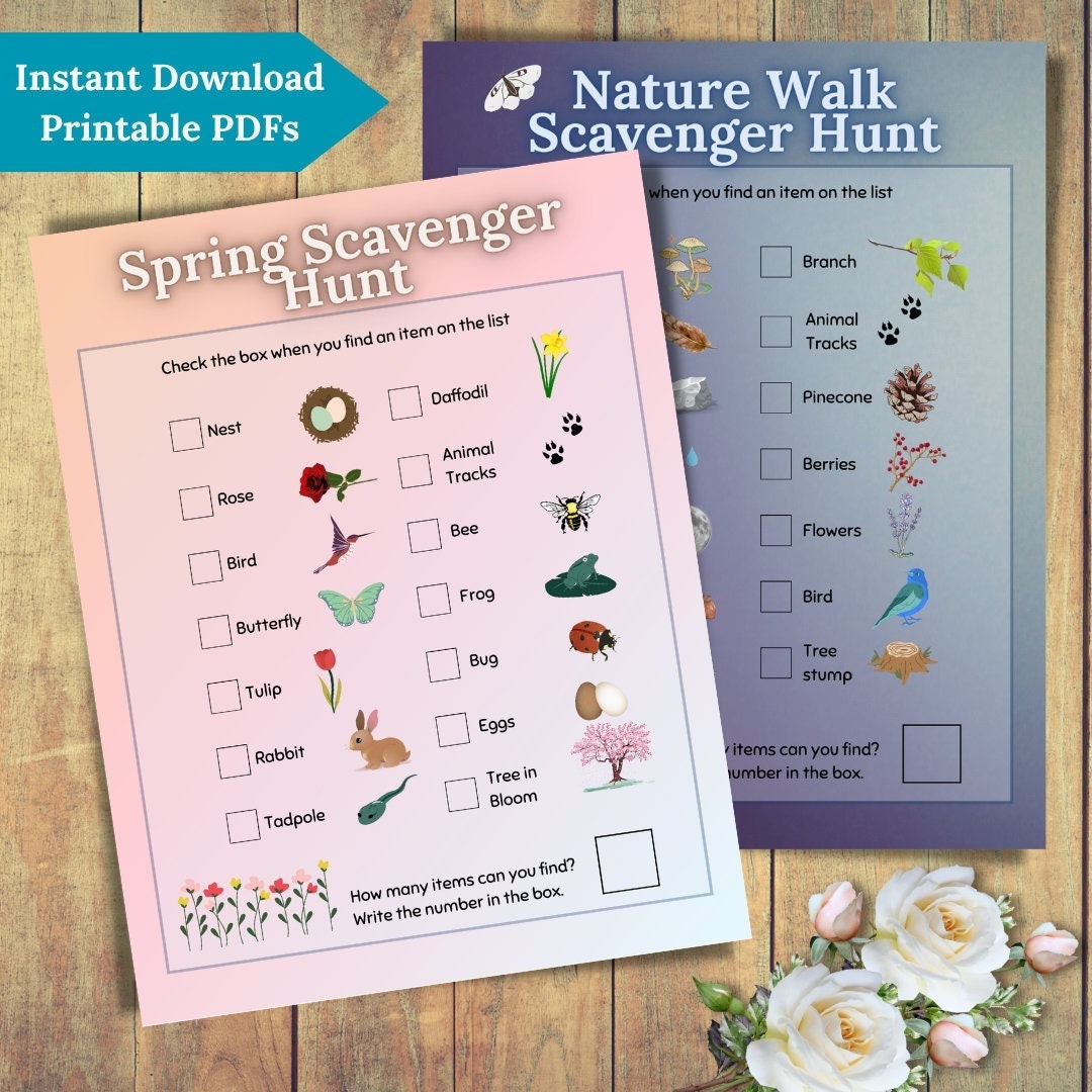 Scavenger Hunt Checklists for Spring and Nature Walk, Digital Download ...