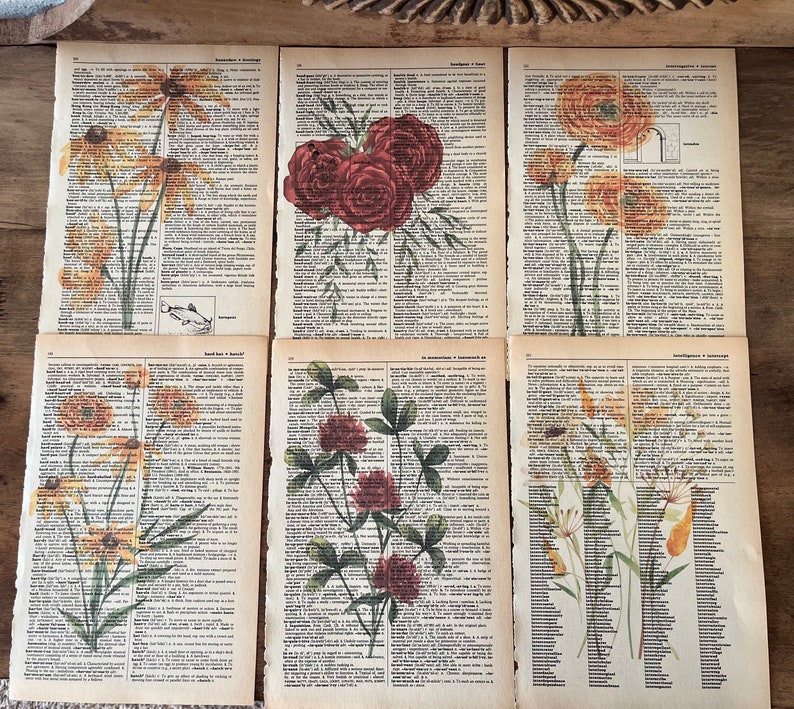 Flower Themed Dictionary Prints - Etsy