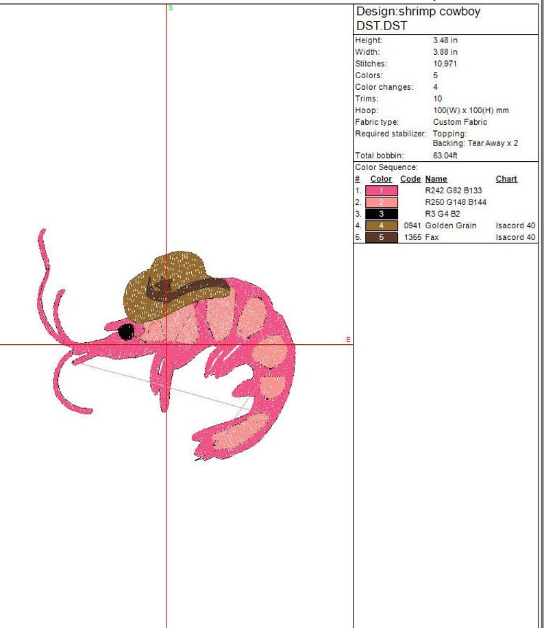 Shrimp Cowboy Hat Embroidery Design Files PES DST JEF 4x4 File ...