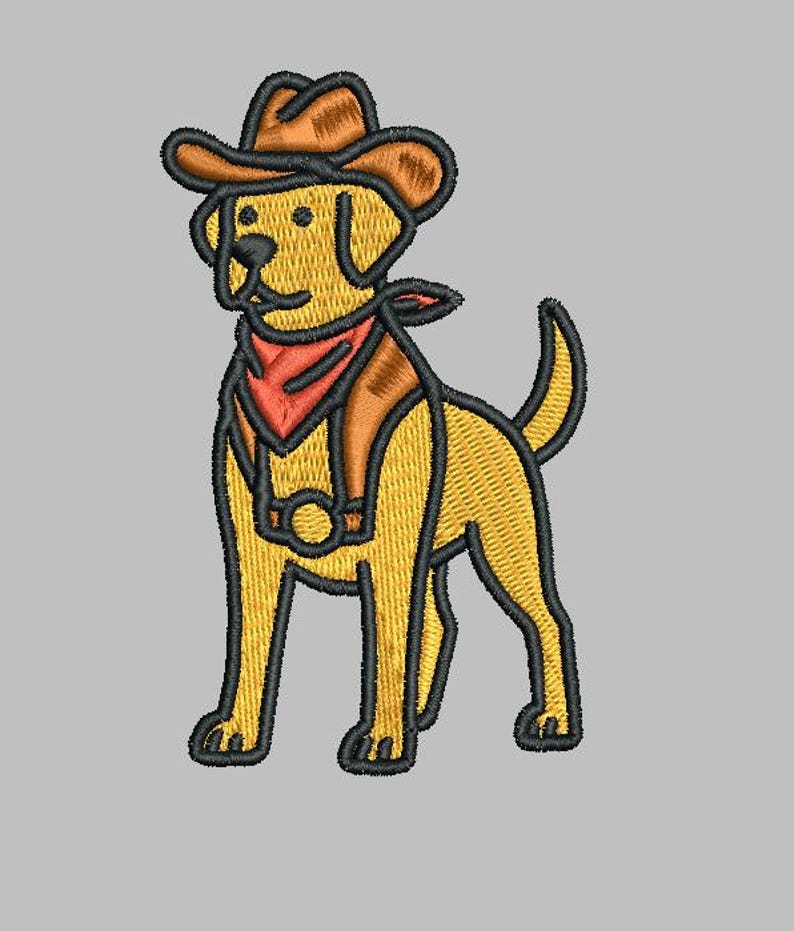 Cowboy Yellow Dog With a Hat Embroidery Design File PES HUS 4x4 File ...