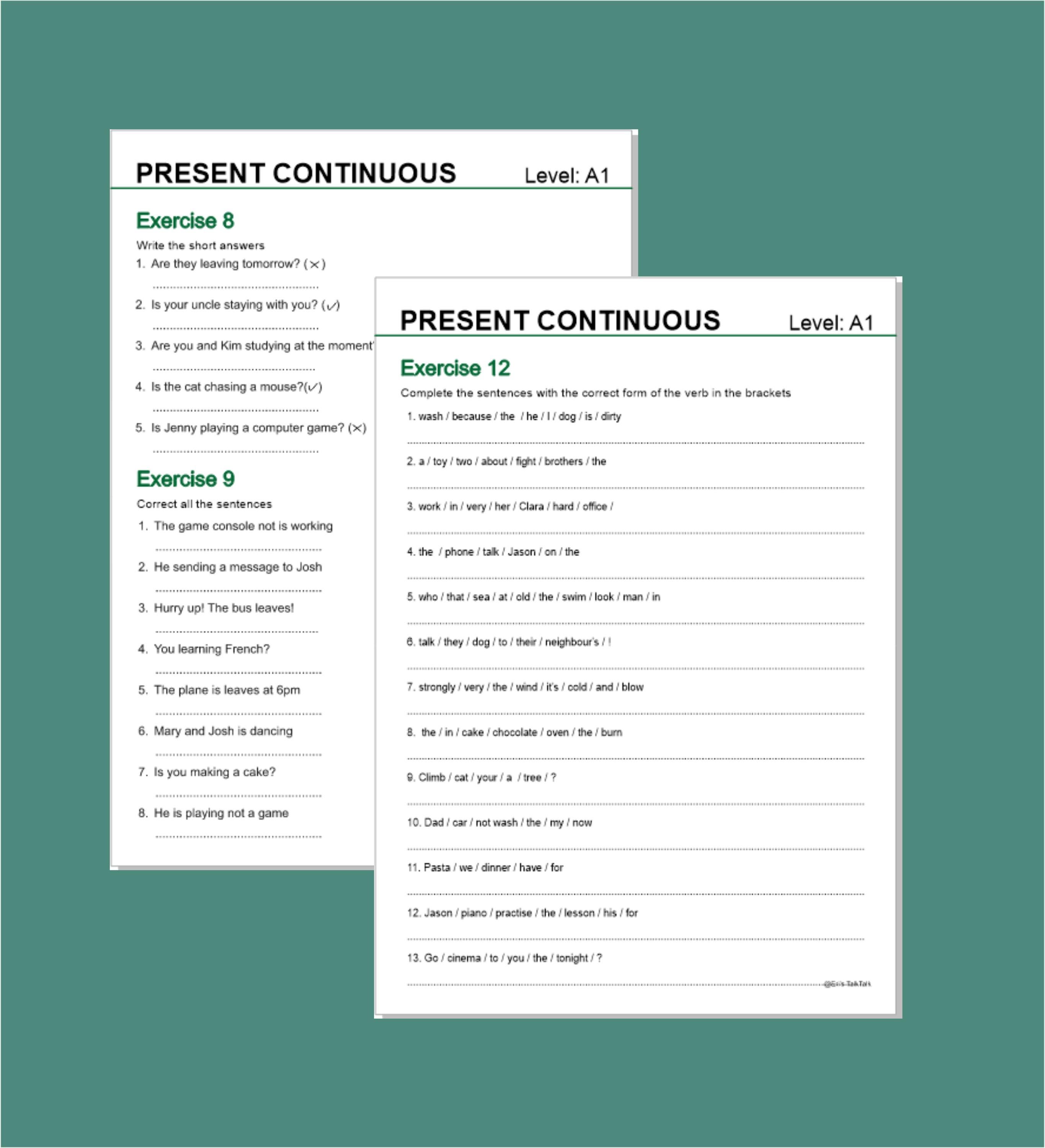 12 Worksheets 16 Exercises Bundle Present Continuous and Present Simple ...