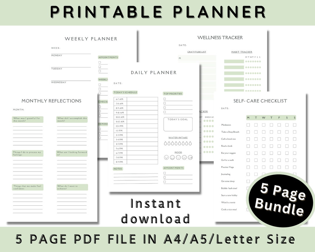 Digital Printable Planner, Undated Minimalist Journal , Daily Weekly ...