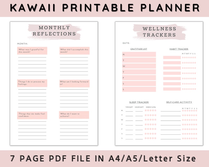 Digital Printable Planner, Undated Minimalist Journal Bundle, Daily ...