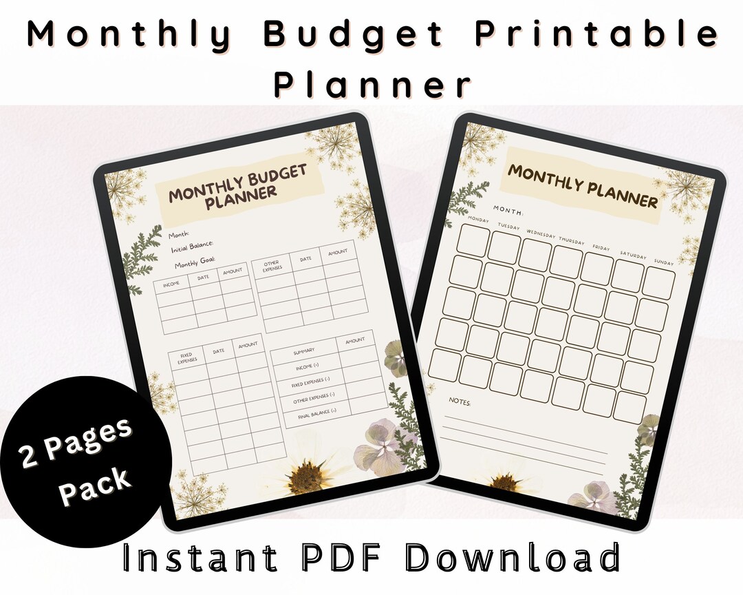 Monthly Budget Digital Planner Printable Expenses Tracker - Etsy