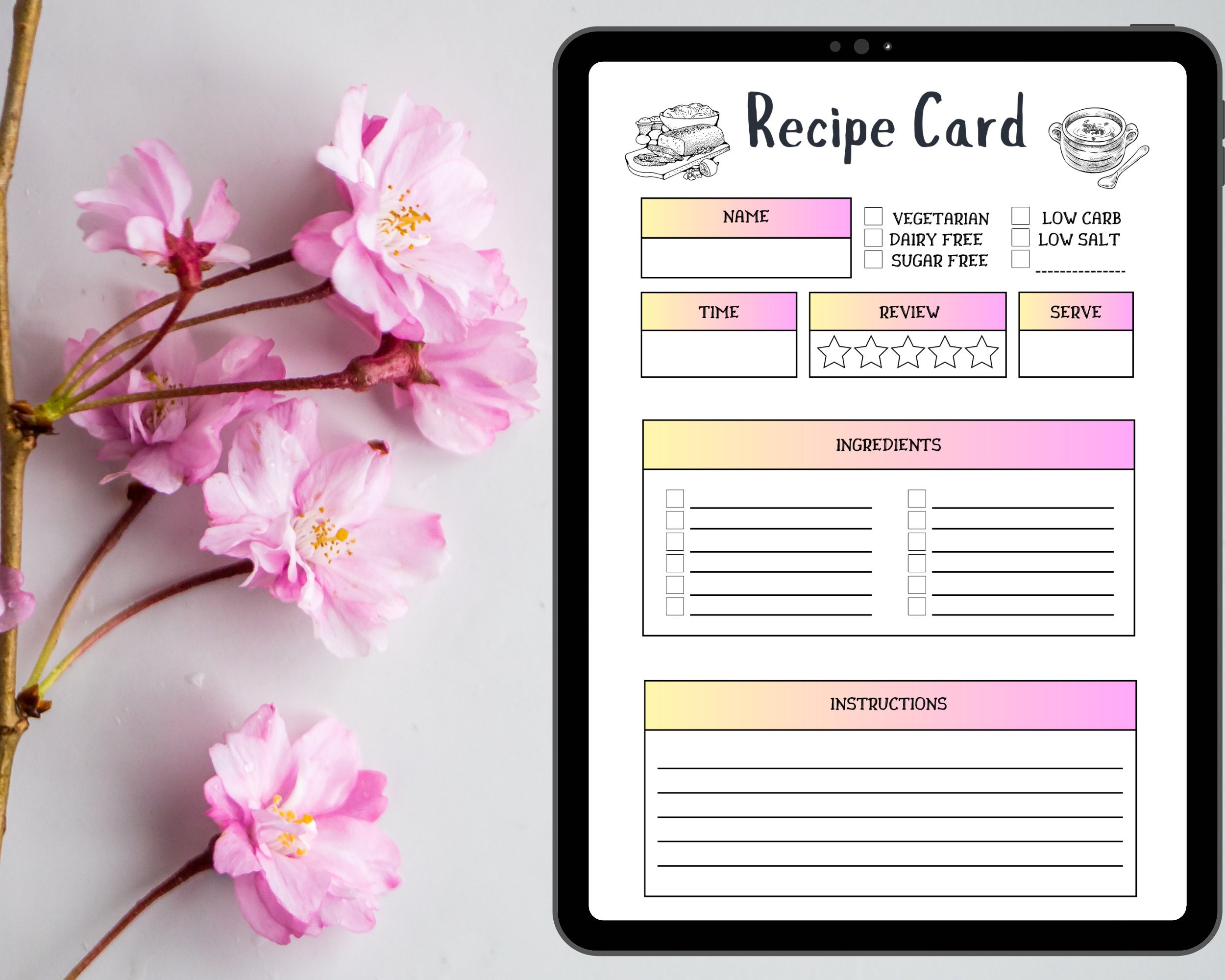 Recipe Template, Digital Recipe Card, Printable Recipe Template ...
