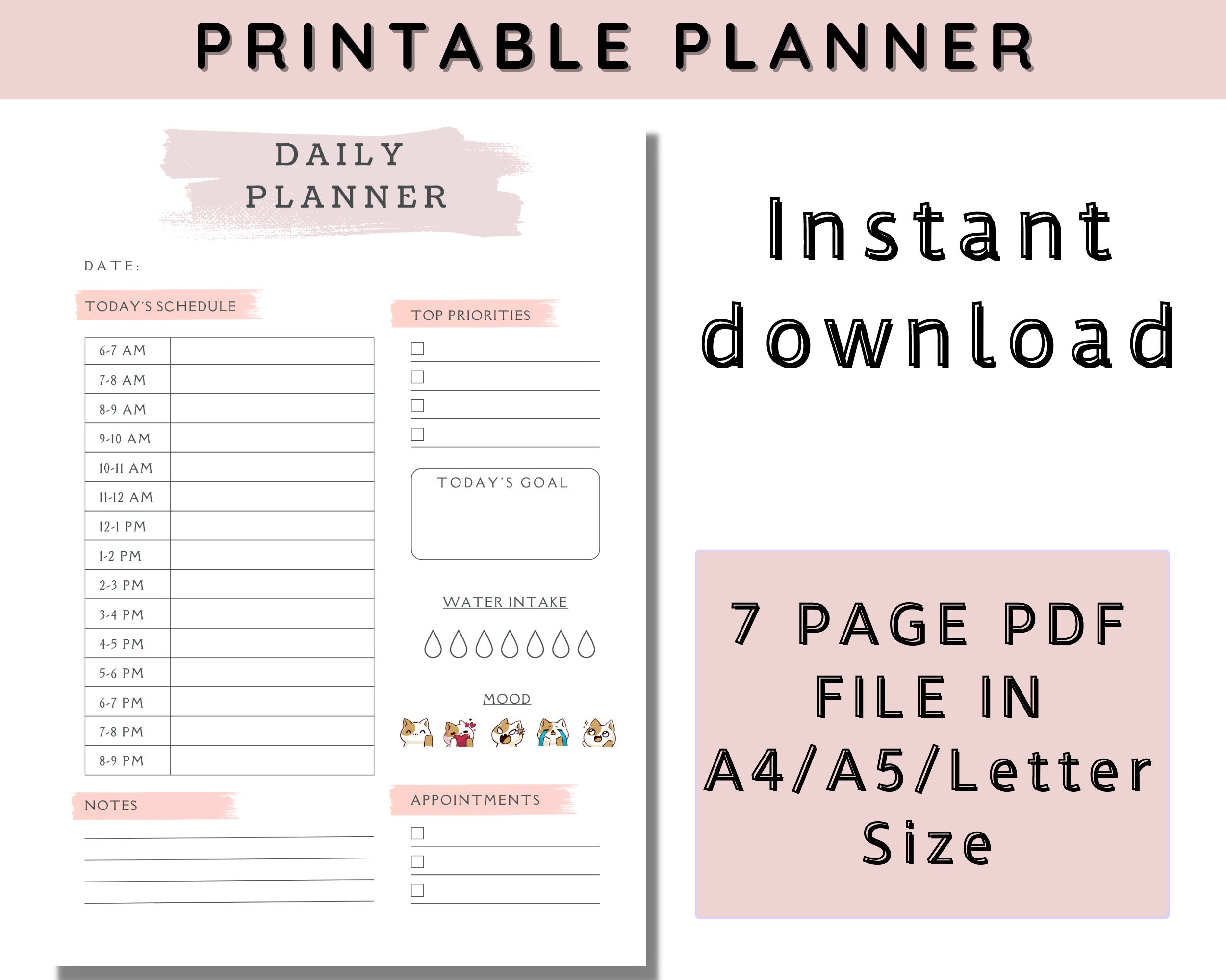 Digital Printable Planner, Undated Minimalist Journal Bundle, Daily ...