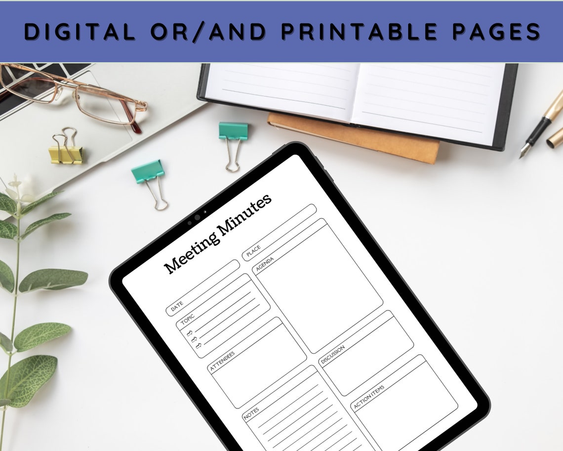 Meeting Minutes Template Planner, Digital Printable Planner, Undated ...