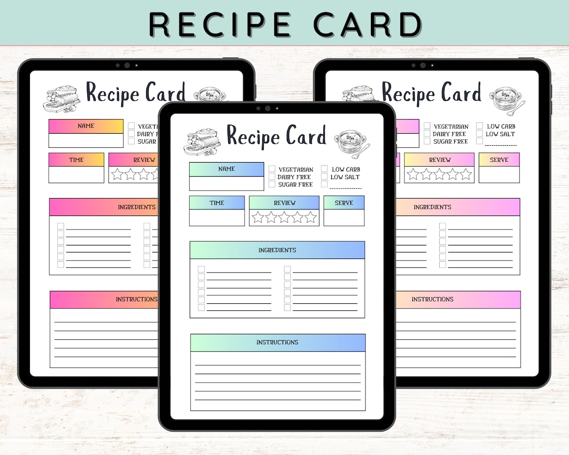 Recipe Template, Digital Recipe Card, Printable Recipe Template ...